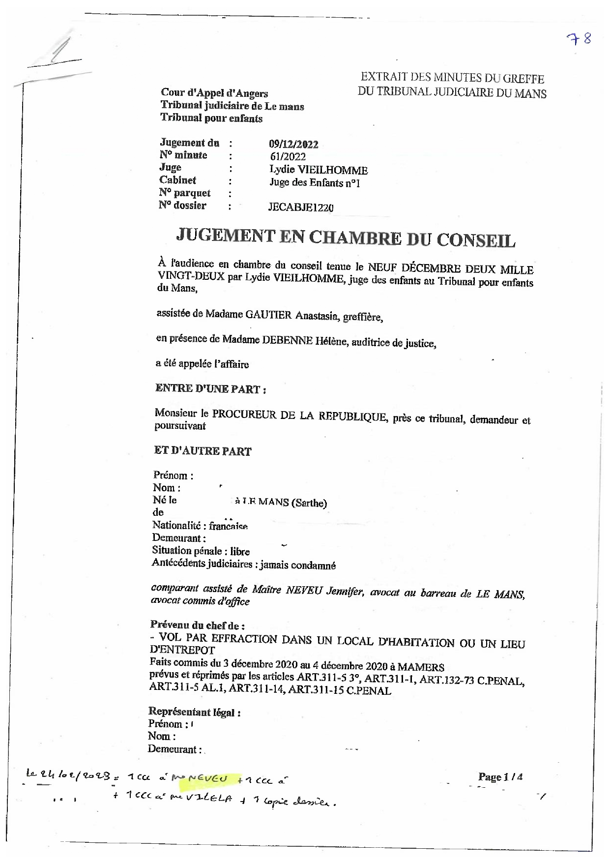 Jugement du tribunal pour enfants - Neveu Avocat